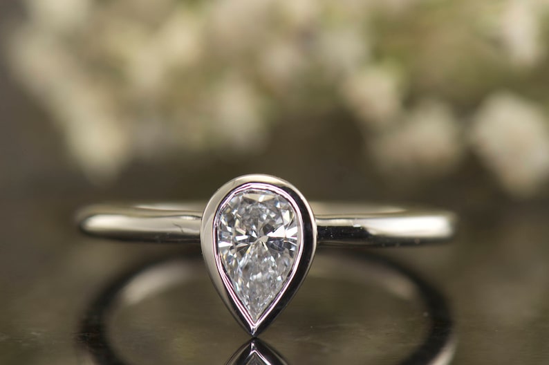 Pear Cut Bezel Set Engagement Ring Pear Bezel Ring 7x5mm | Etsy