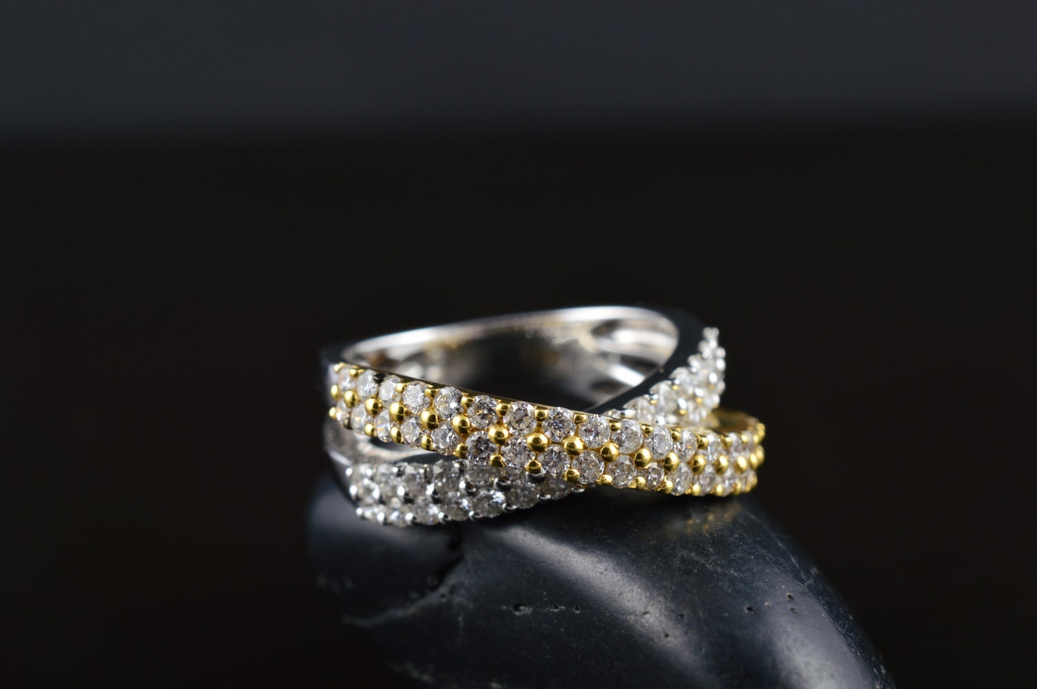 Macy Diamond Fashion Ring in White and Yellow Gold Round | Etsy