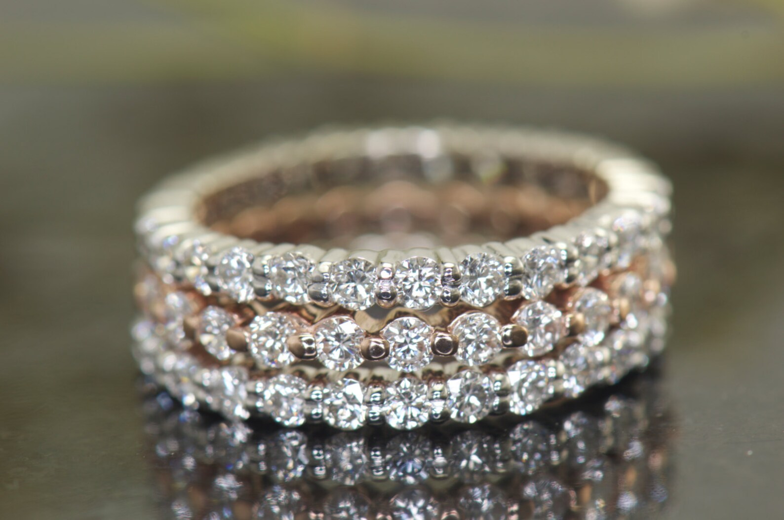 Diamond Eternity Band Stacking Set Mixed White and Rose Gold - Etsy