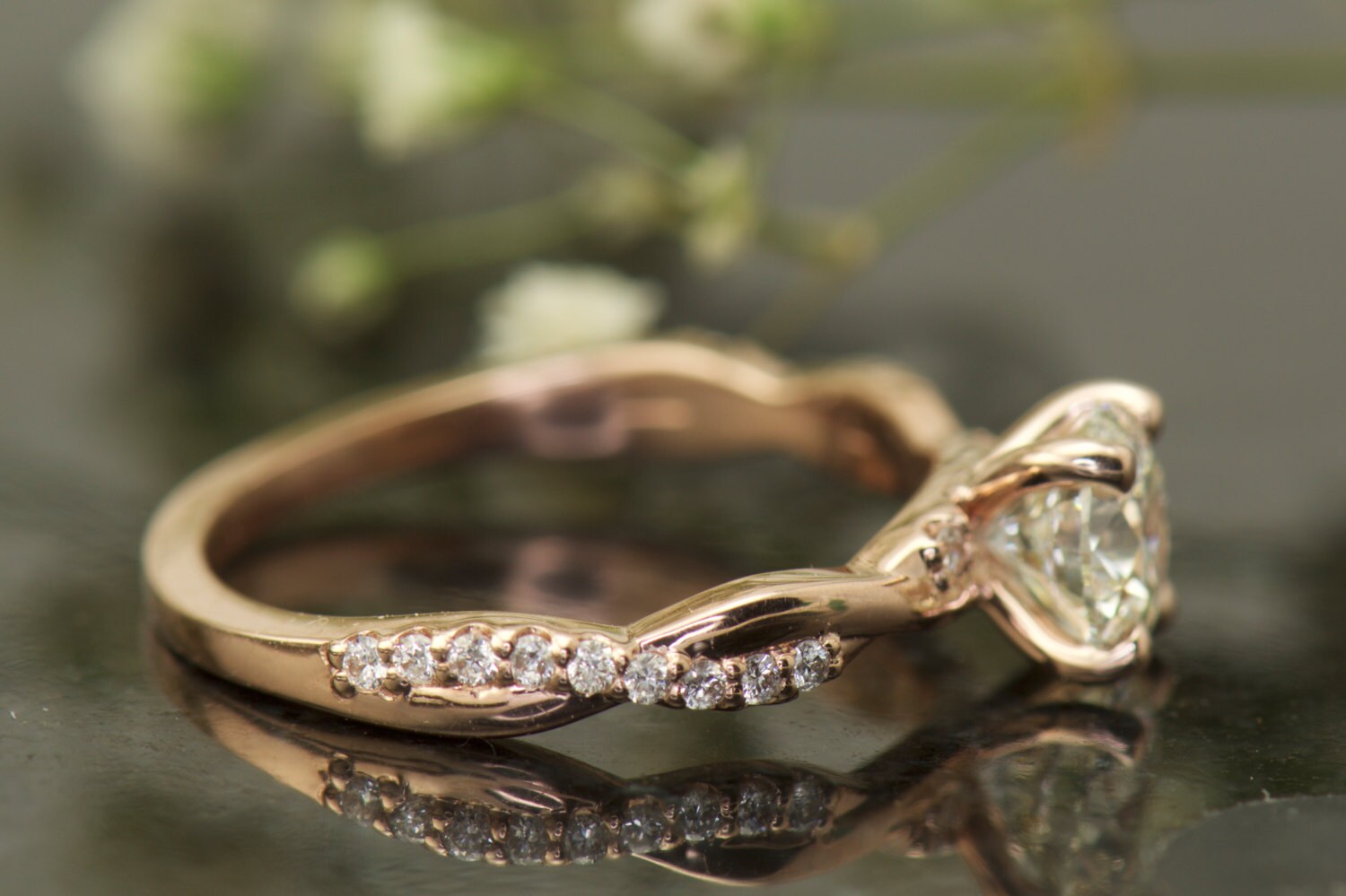 Twisted Vine Diamond Engagement Ring in 14k Rose Gold 0.75ct | Etsy