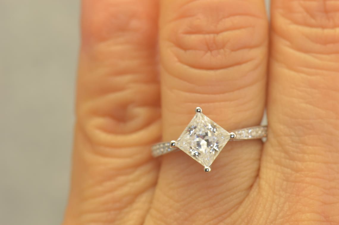 Kite Set Princess Cut Engagement Ring With Beaded Milgrain - Etsy