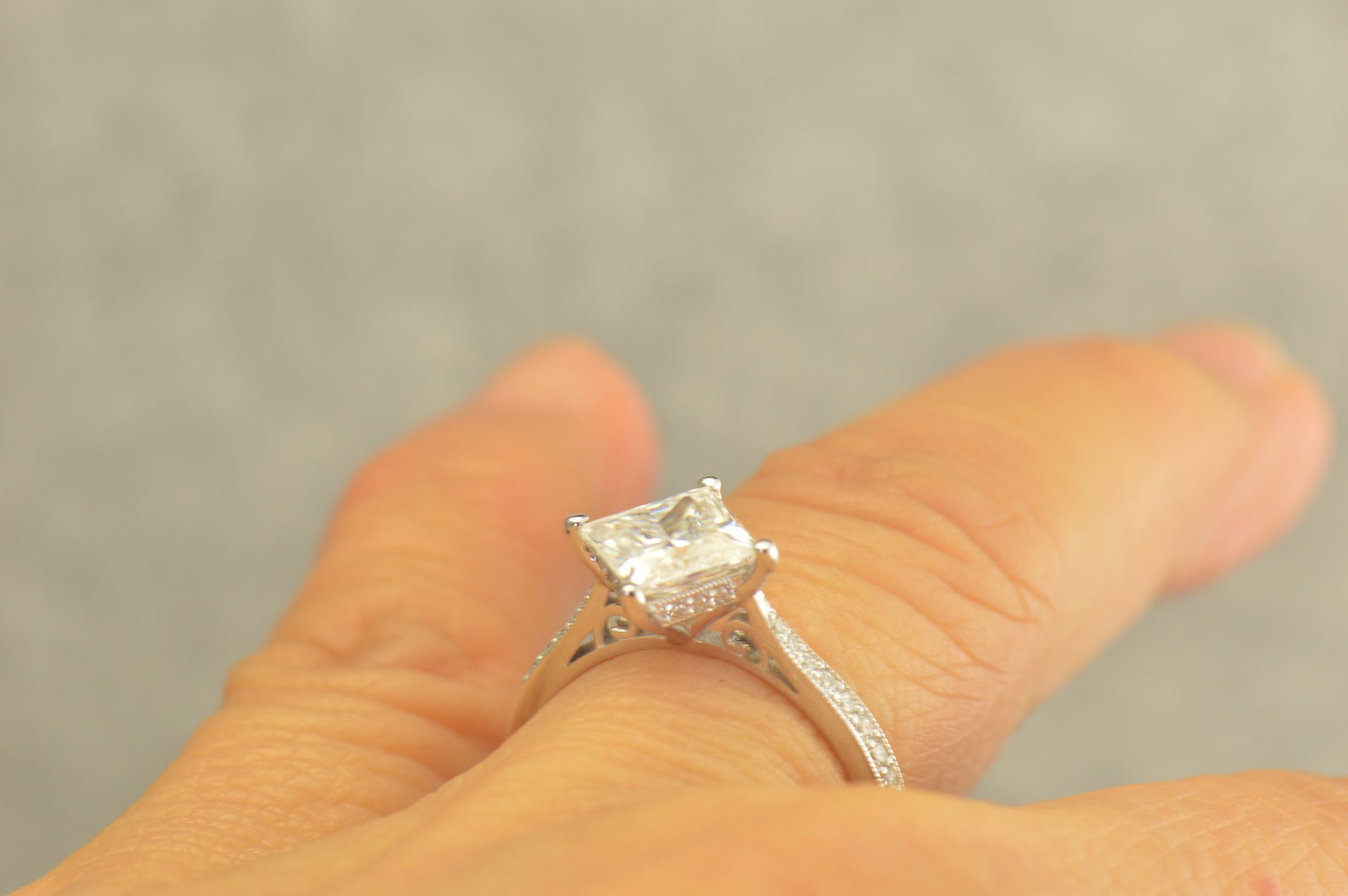 Kite Set Princess Cut Engagement Ring with Beaded Milgrain | Etsy