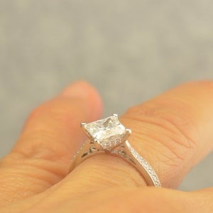 Kite Set Princess Cut Engagement Ring With Beaded Milgrain, 1.75ct F1 ...