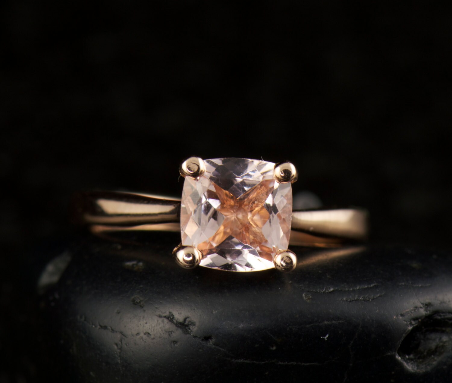 7mm Cushion Cut Morganite Solitaire Engagement Ring With - Etsy