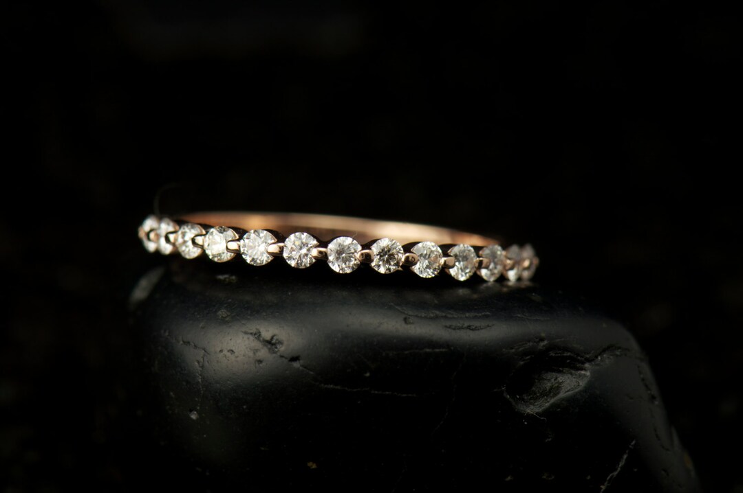 Floating Diamond Band in 14k Rose Gold, Single Shared Prong, 13-stone ...