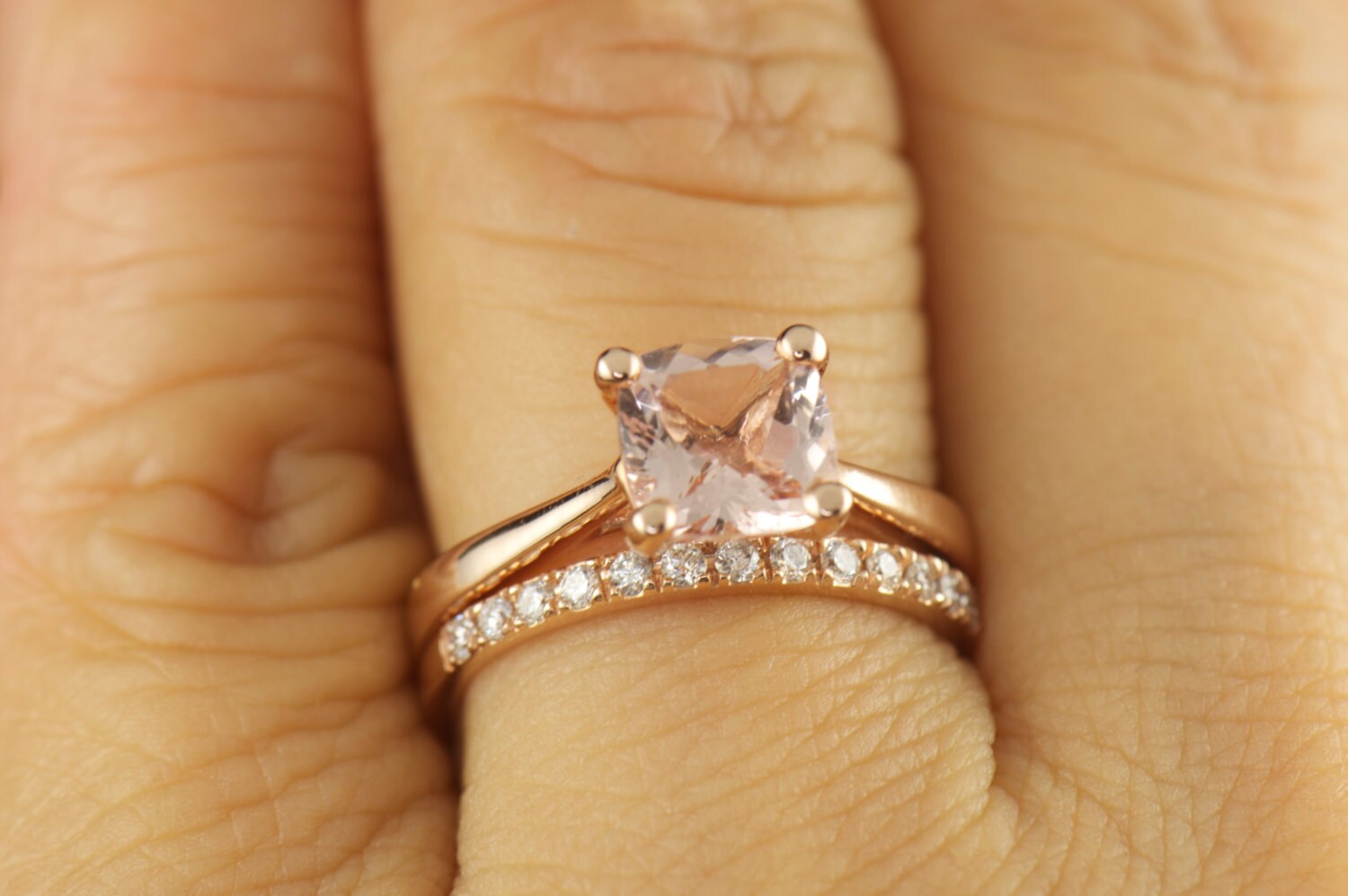 7mm Cushion Cut Morganite Solitaire Engagement Ring With - Etsy