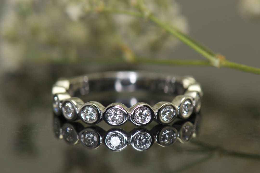 Bezel Set Diamond Bubble Ring in White Gold, Bezel Set Diamond Band ...