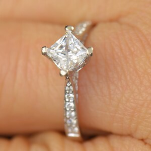 Kite Set Princess Cut Engagement Ring, 5mm Square Moissanite, 0.20ctw ...