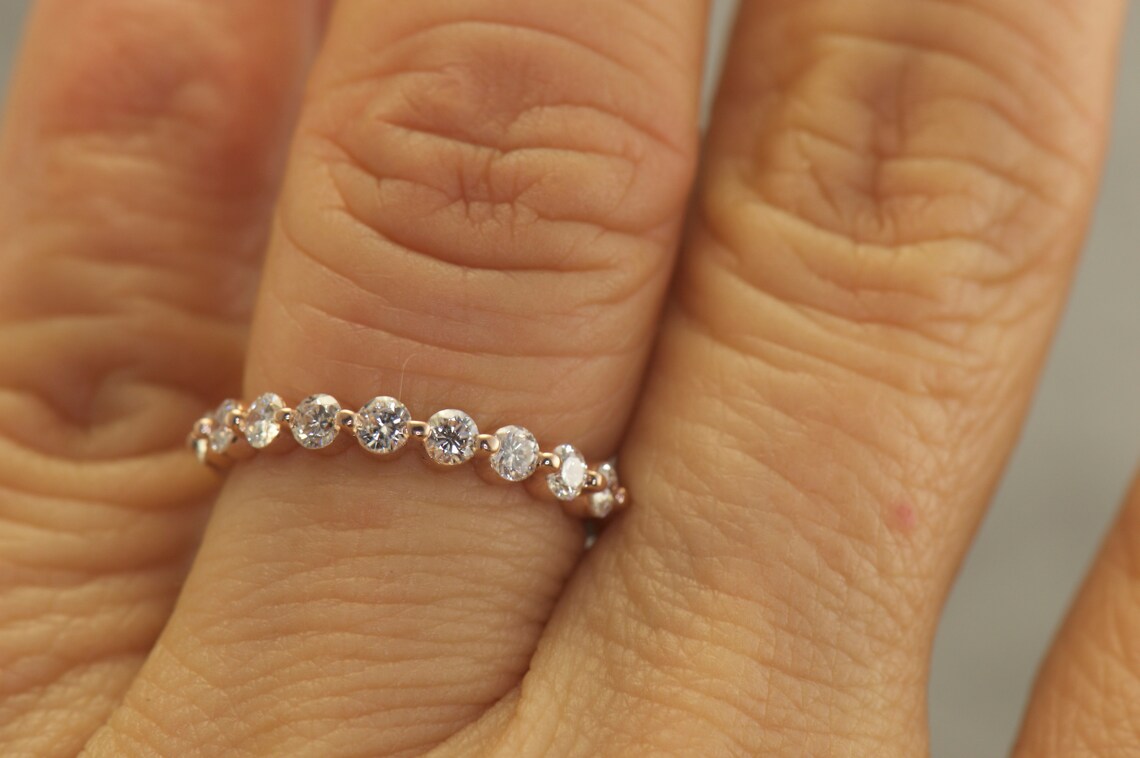 Floating Diamond Band in 14k Rose Gold 1/2 Eternity 9-stone | Etsy