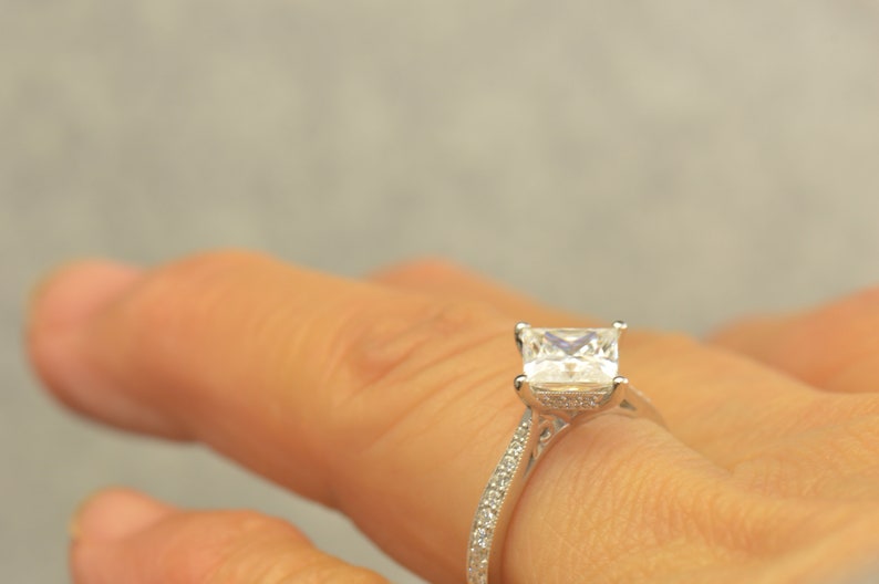 Kite Set Princess Cut Engagement Ring With Beaded Milgrain - Etsy