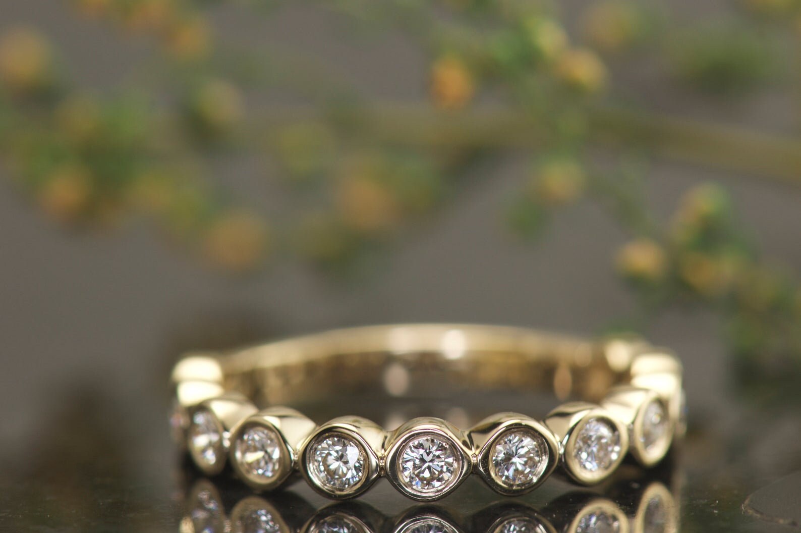 Bezel Set Diamond Bubble Ring in White Gold Bezel Set Diamond | Etsy