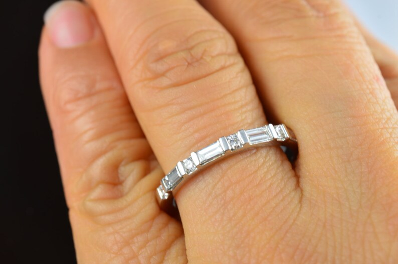 Bar Set Baguette and Round Brilliant Cut Diamond Band in White - Etsy