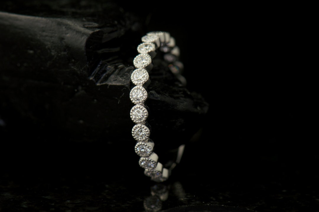 Ruth Diamond Wedding Band in White Gold, Round Brilliant Cut, Bezel ...