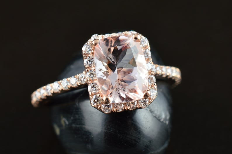 Elongated Cushion Cut Morganite Engagement Ring 1.60ct | Etsy