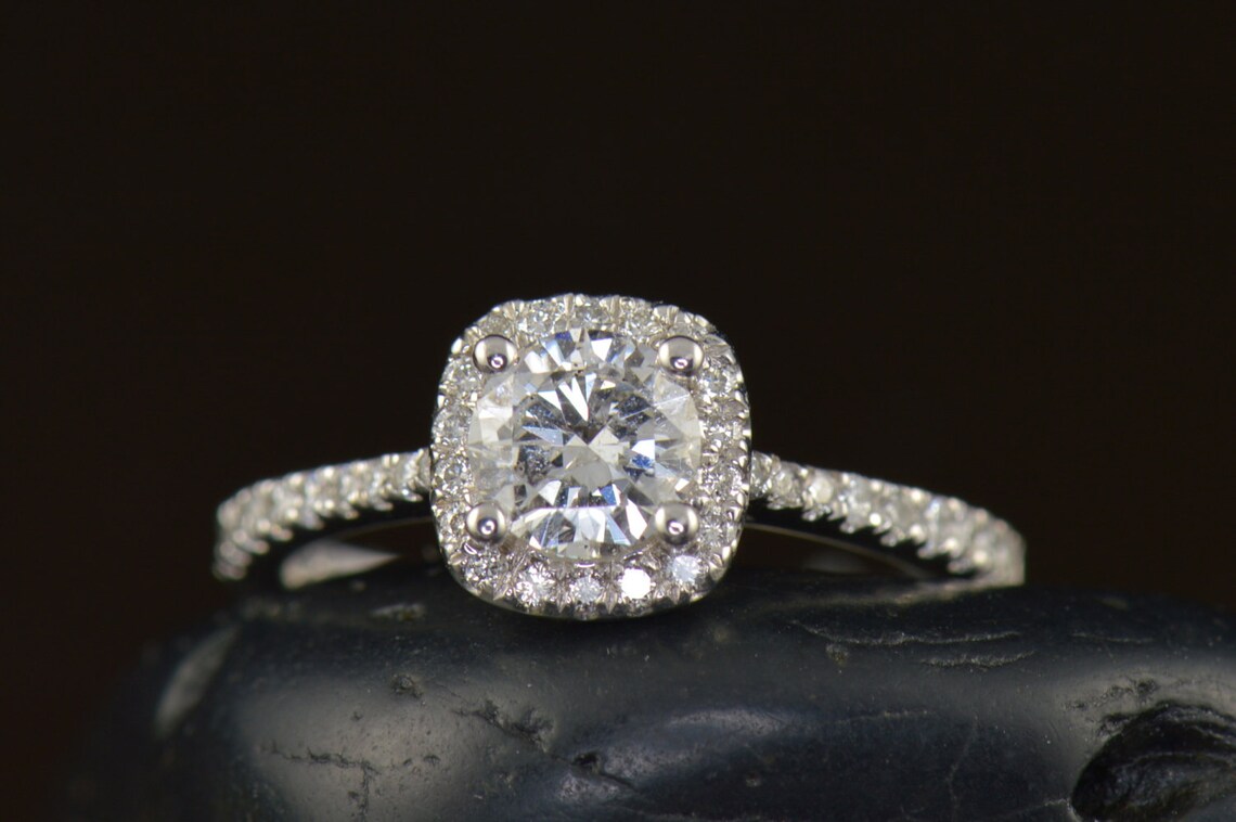 Georgia Anillo de compromiso de diamantes en oro blanco | Etsy España