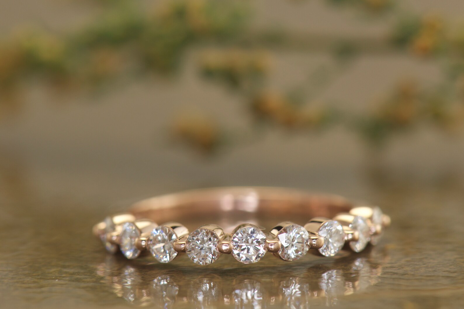 Floating Diamond Band in 14k Rose Gold 1/2 Eternity 9-stone | Etsy