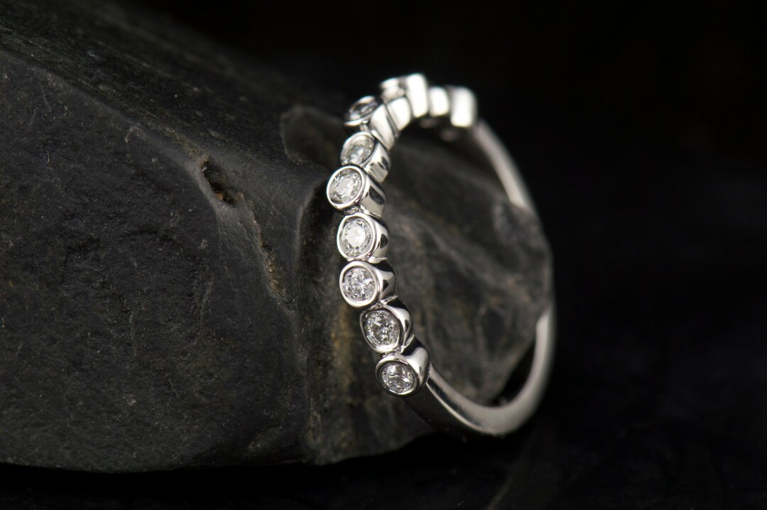 Logan Diamond Wedding Band in White Gold, Round Brilliant Cut, Bezel ...