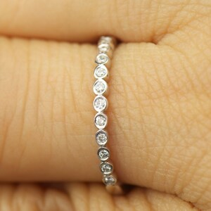 1/2 Eternity Bubble Stacking Ring With Bezel Set Diamonds, Flat Band, Customizable, Wedding Band ...