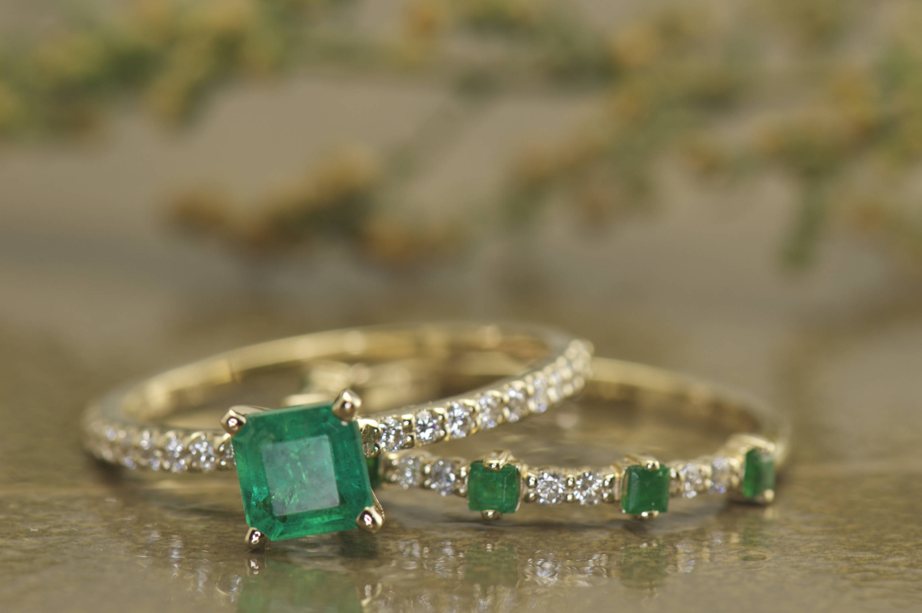 Emerald & Diamond Bridal Set in 14k Yellow Gold 1.28ctw | Etsy