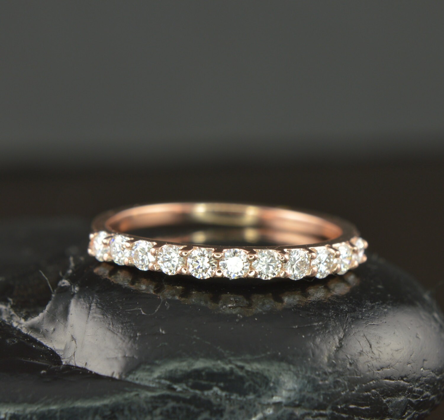 Patricia Diamond Wedding Band in Rose Gold Round Brilliant | Etsy