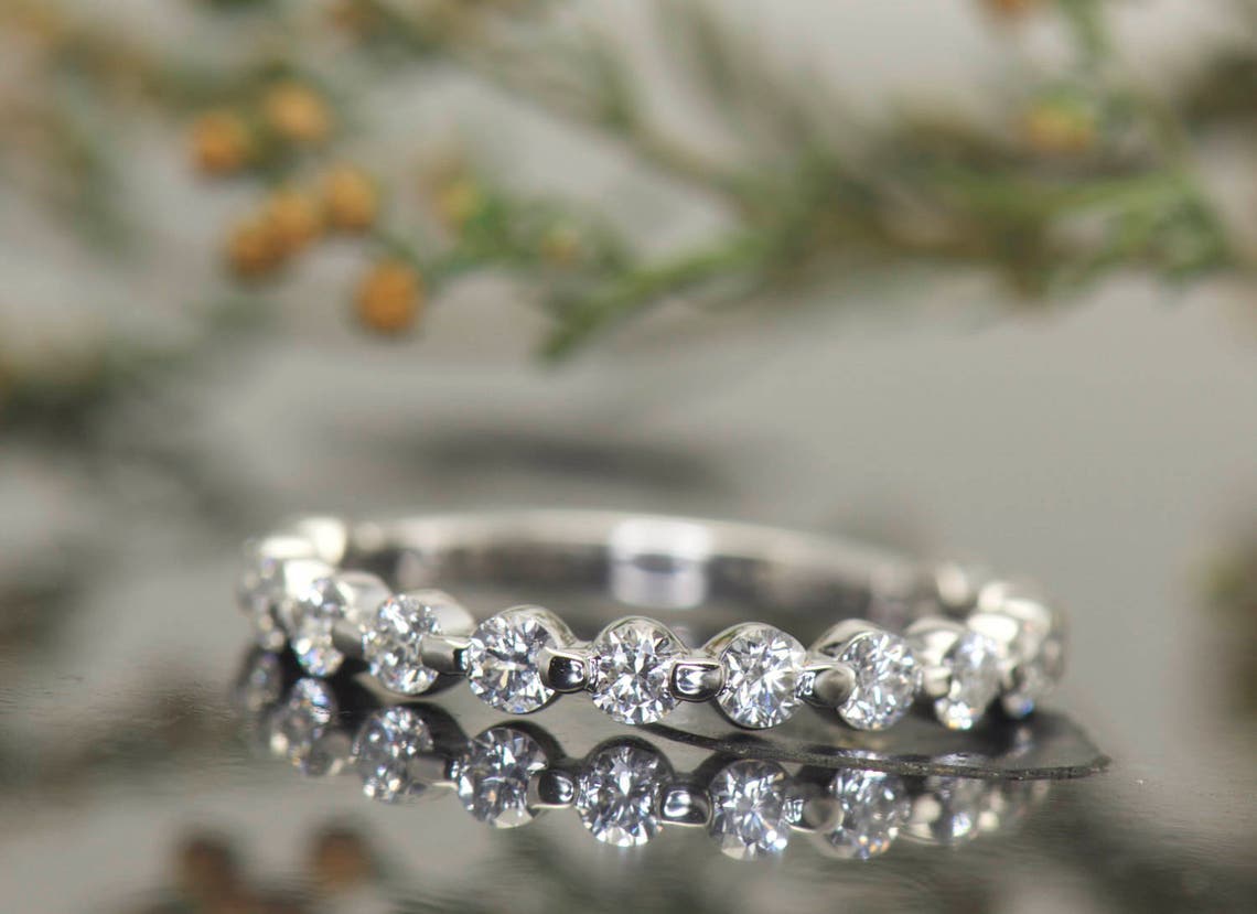 Floating Diamond Band in 14k White Gold 3/4 Eternity Single - Etsy