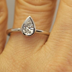 Pear Cut Bezel Set Engagement Ring Pear Bezel Ring 7x5mm - Etsy