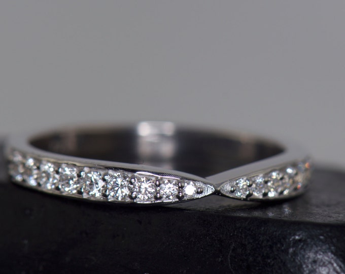 Bow Tie Shaped Diamond Wedding Band, 14k White Gold, Hybrid Prong ...