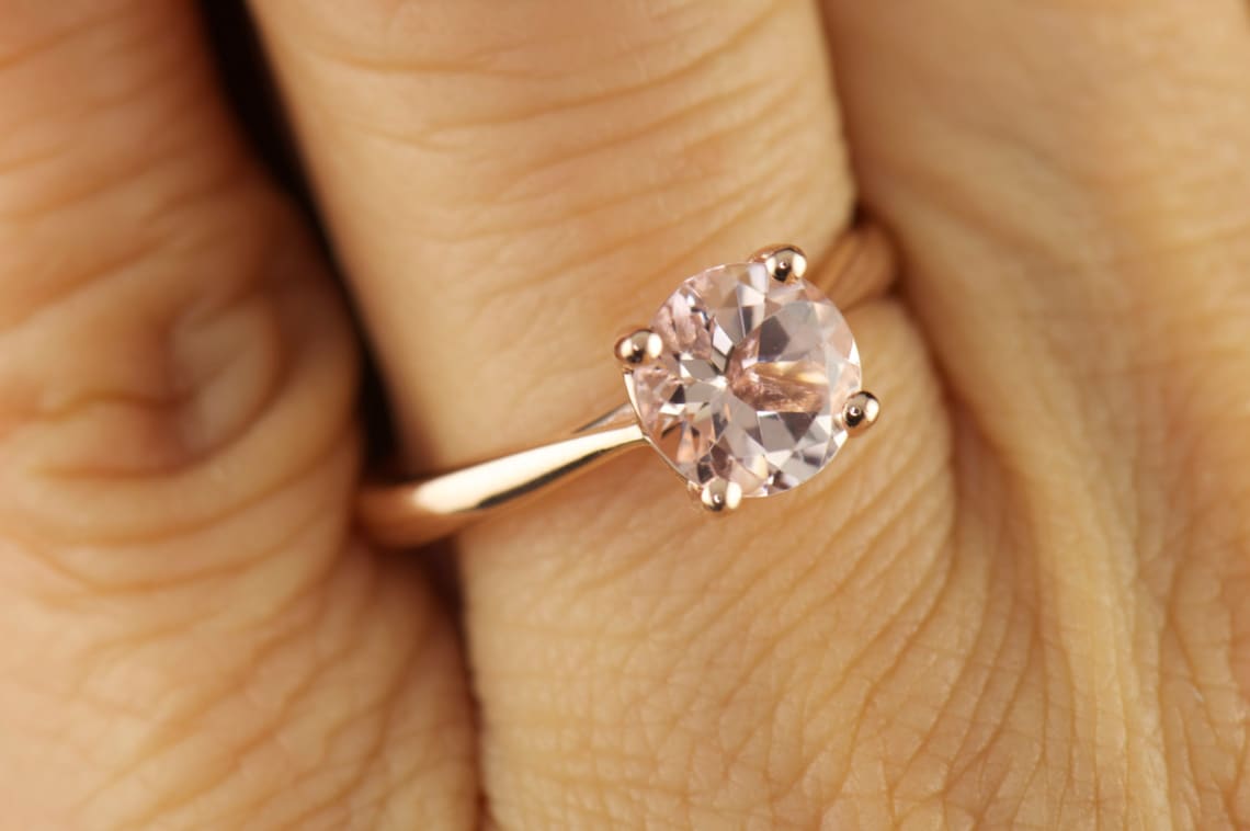 Morganite Engagement Ring in Rose Gold 1.50ct Round Brilliant - Etsy