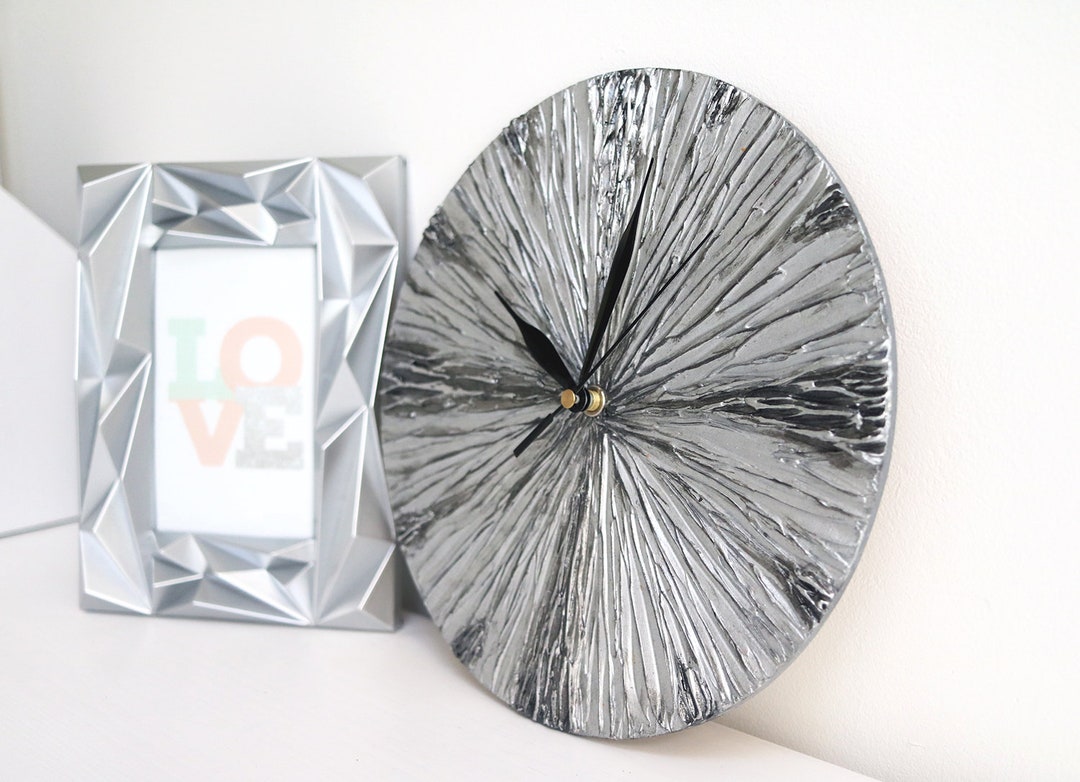 Silver Wall Clock, Silver Home Decor Unique Wall Clock, Modern WALL ...