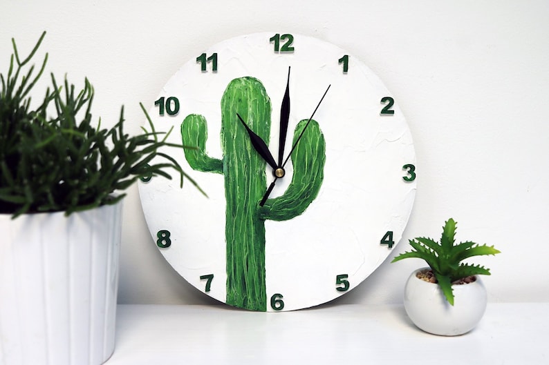 Cactus Clock, White and Green Home Decor, Silent Clock - Etsy