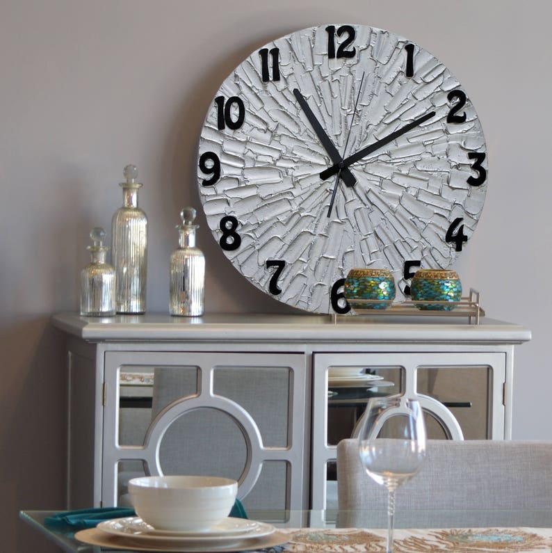 Silver Wall Clock Modern Home Decor Man Cave Clock Office Wall - Etsy