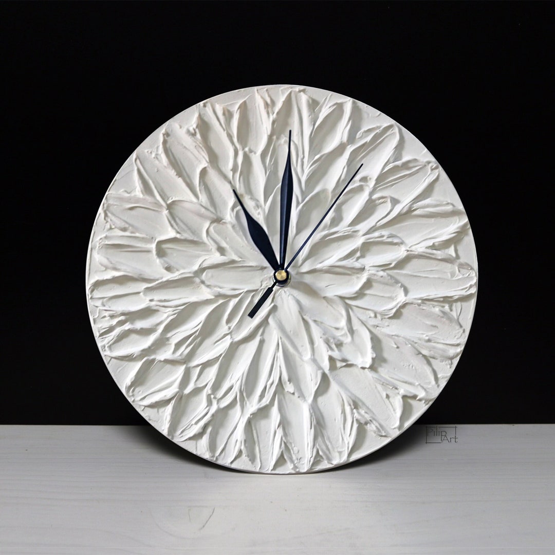 White Wall Clock WHITE Clock White Flower Unique Home Decor Flower Wall ...
