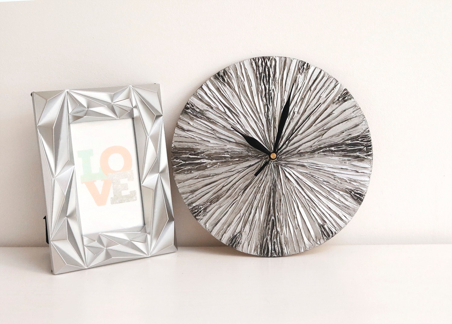 Silver Wall Clock Silver Home Decor Unique Wall Clock Modern | Etsy