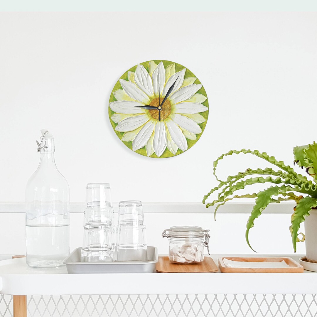 Daisy WALL CLOCK, UNIQUE Wall Clock, White Flower Home Decor, Flower ...