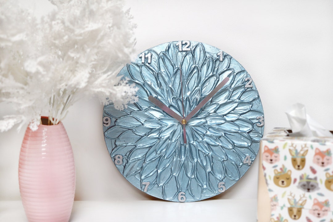 Silver Blue Wall Clock With Numbers - Etsy