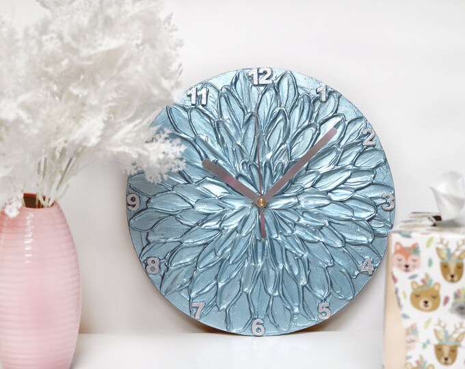 Silver Blue Wall Clock With Numbers - Etsy