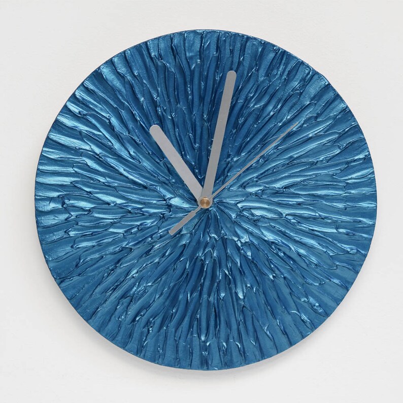 BLUE WALL CLOCK, Modern Metallic Blue and Silver Office Decor, Man Cave ...