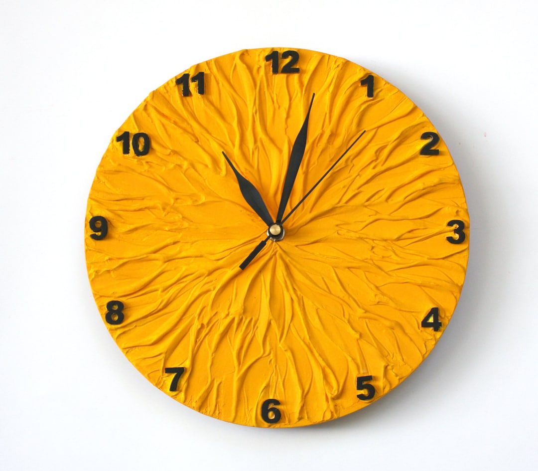 Wall Clock With Numbers SUN Yellow WALL CLOCK, Unique Wall Clock Yellow ...