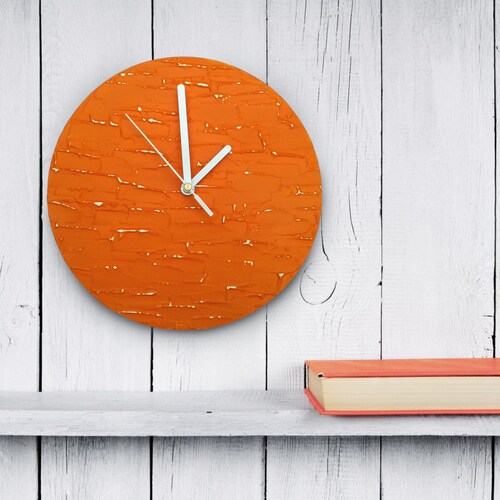 Orange Clock Modern WALL CLOCK UNIQUE Wood Wall Clock Orange - Etsy