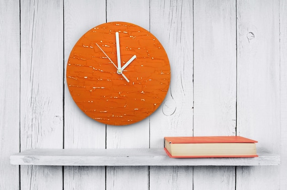 Orange Clock Modern WALL CLOCK UNIQUE Wood Wall Clock Orange - Etsy