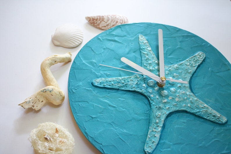 Starfish Clock Beach House Wall Clock Turquoise Blue Unique Clock ...