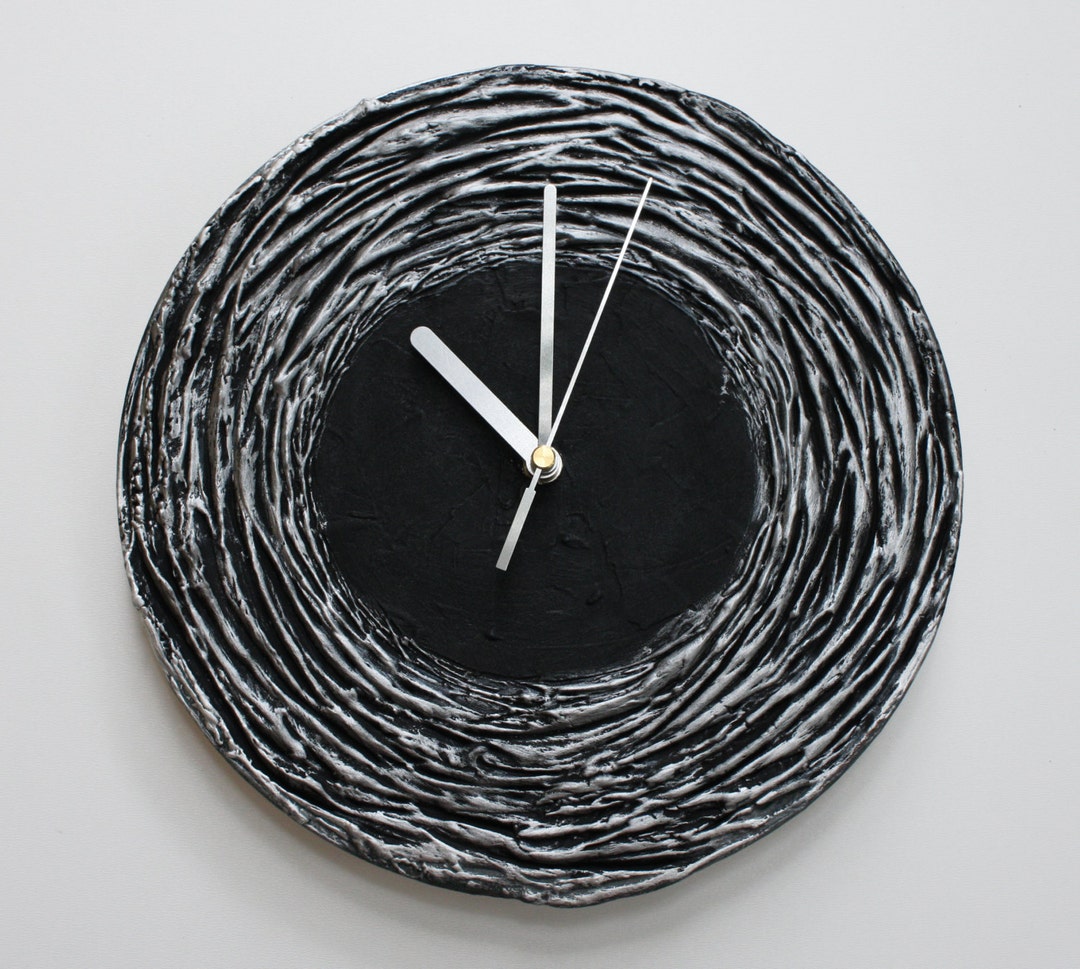 Black Clock, Black WALL CLOCK Black Home Decor Minimalist Black and ...