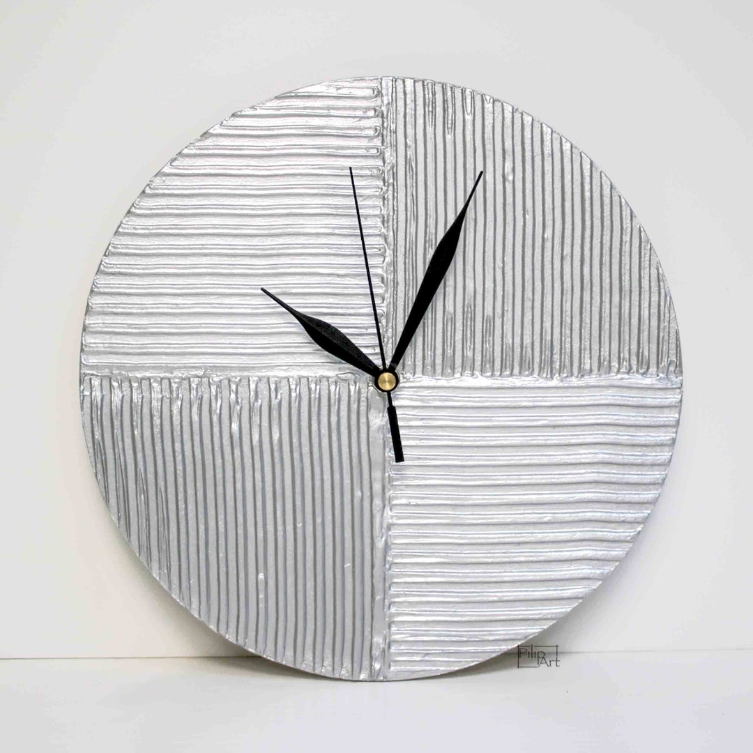 Unique SILVER CLOCK Modern Wall Clock Office Decor - Etsy