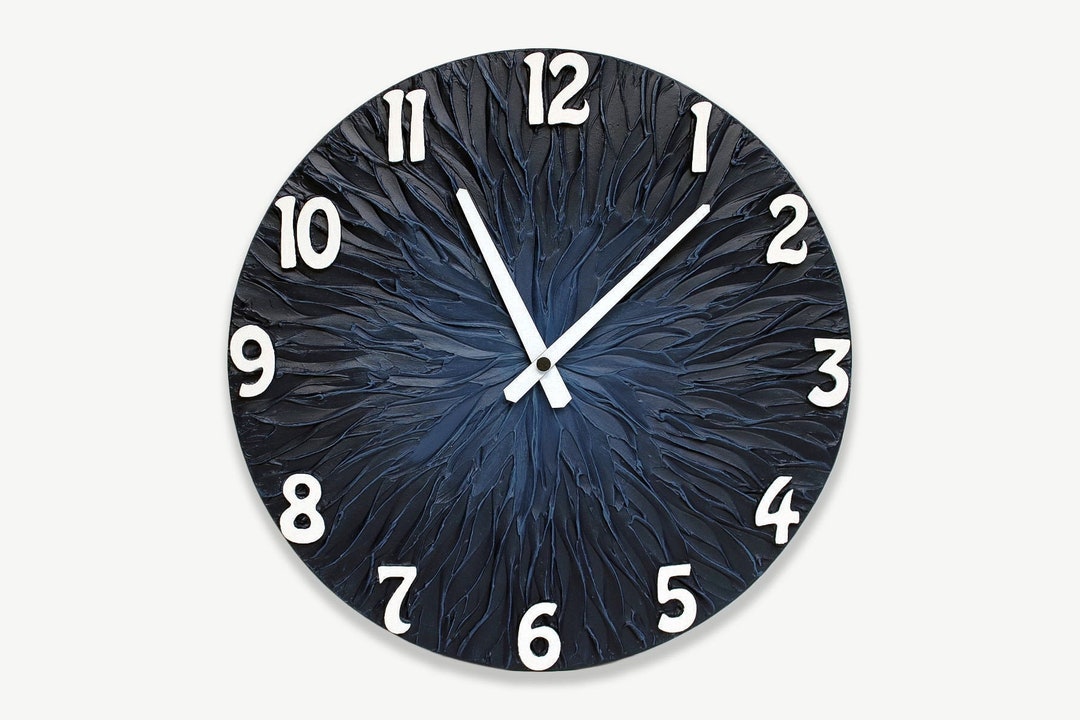 Large Navy BLUE WALL CLOCK Dark Blue Home Decor Office Wall Decor Man ...