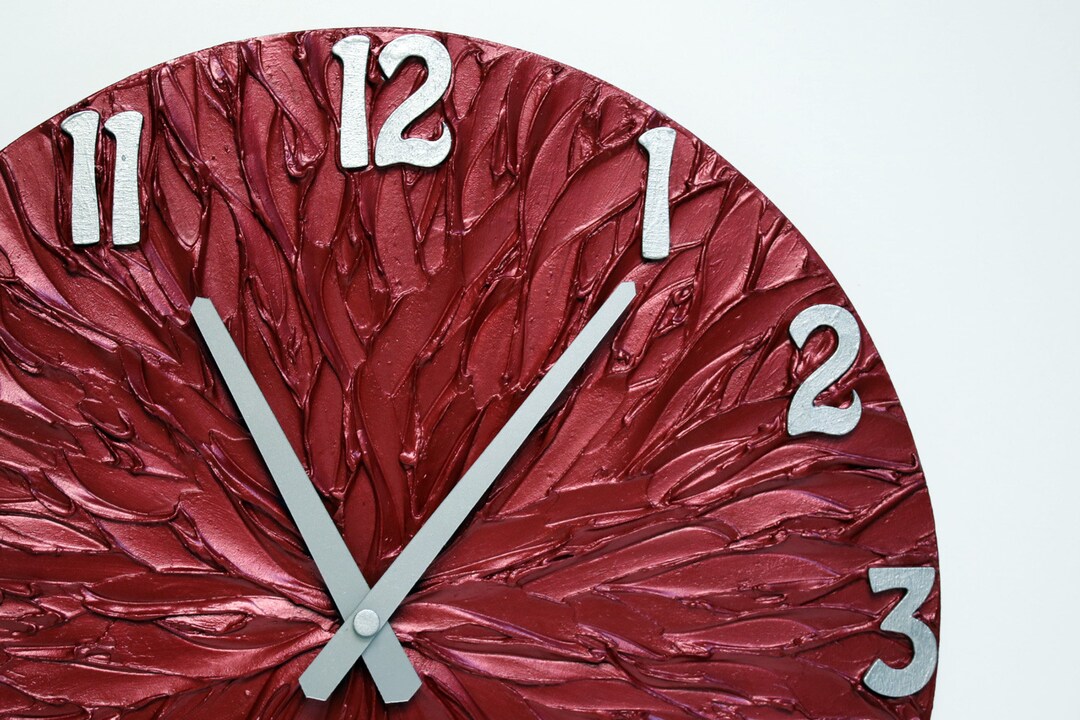 BURGUNDY Red WALL CLOCK, Unique Clock, Modern Wall Clock, Metallic Red ...