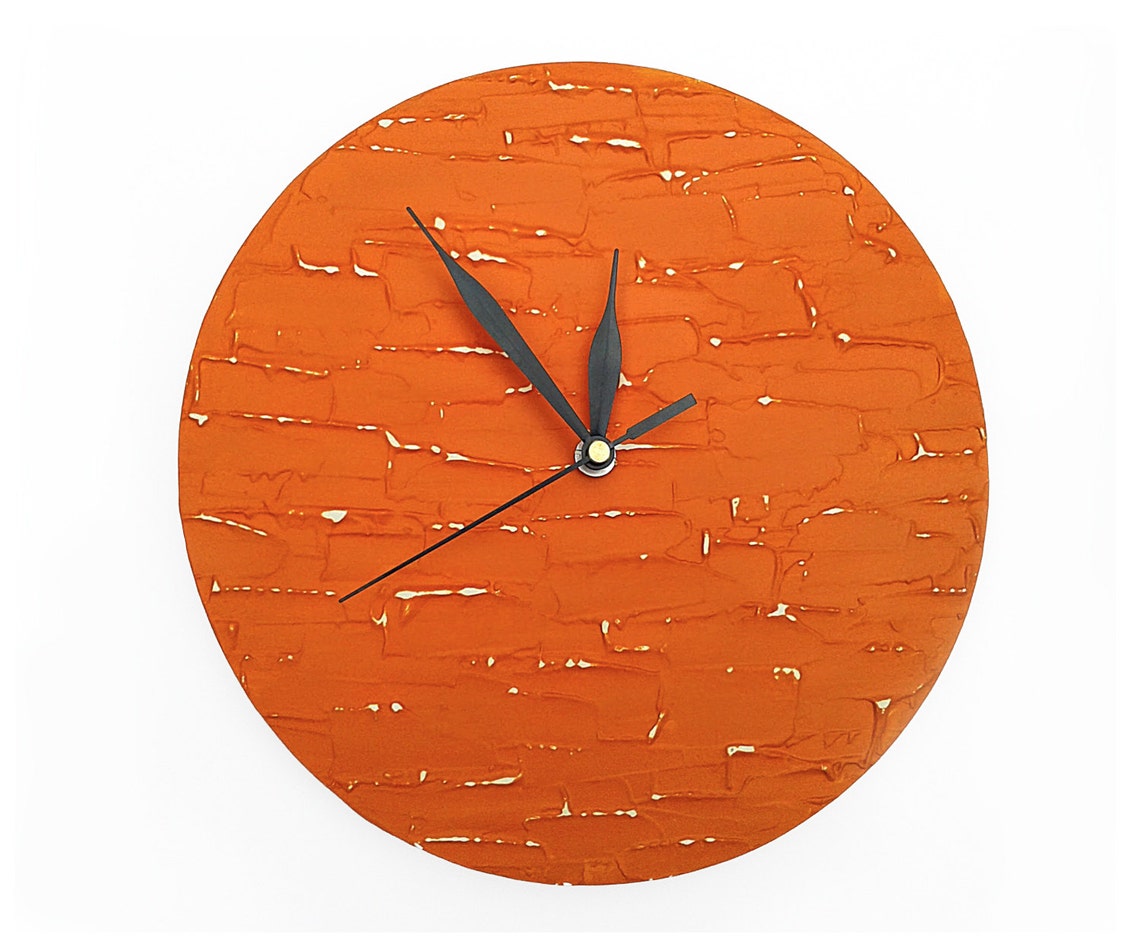 Orange Clock Modern WALL CLOCK UNIQUE Wood Wall Clock Orange Wall Decor ...