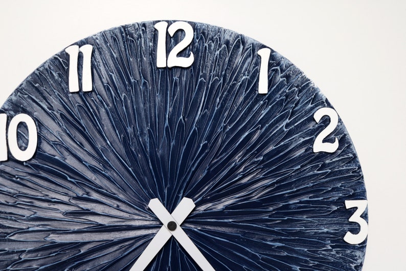 Large Navy BLUE WALL CLOCK Dark Blue Home Decor With White Numbers ...