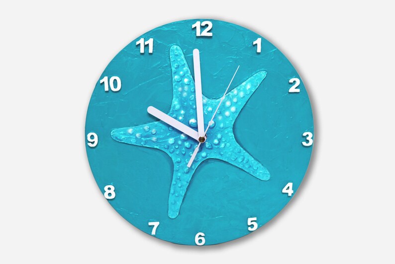 Starfish Clock Beach House Wall Clock Turquoise Blue Unique | Etsy