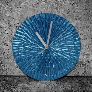 BLUE WALL CLOCK, Modern Metallic Blue and Silver Office Decor, Man Cave ...