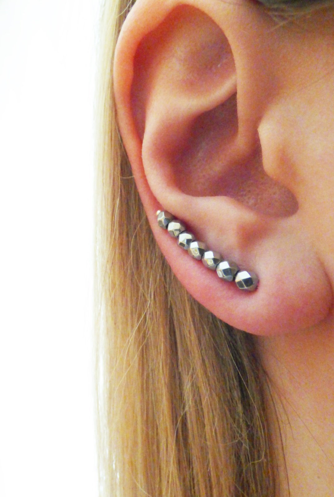 Beaded Ear Cuffs ~ Silver Earrings ~ Hematite Ear Cuffs ~ Unique ...